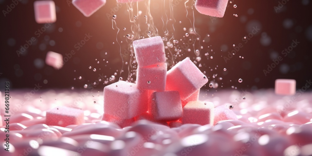 Floating pink sugar cubes in motion, ideal for dynamic and vibrant ...