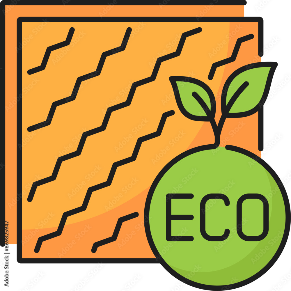 Eco material icon, wall thermal insulation. House construction energy ...