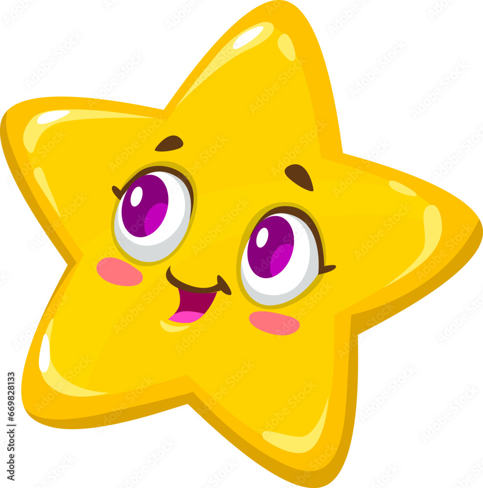 Cartoon cute star character with cheerful expression. Isolated vector ...