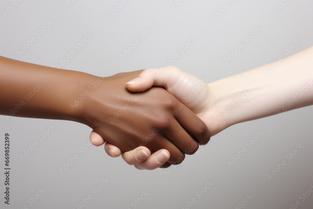 Two people are depicted in close-up handshake. This image can be used ...