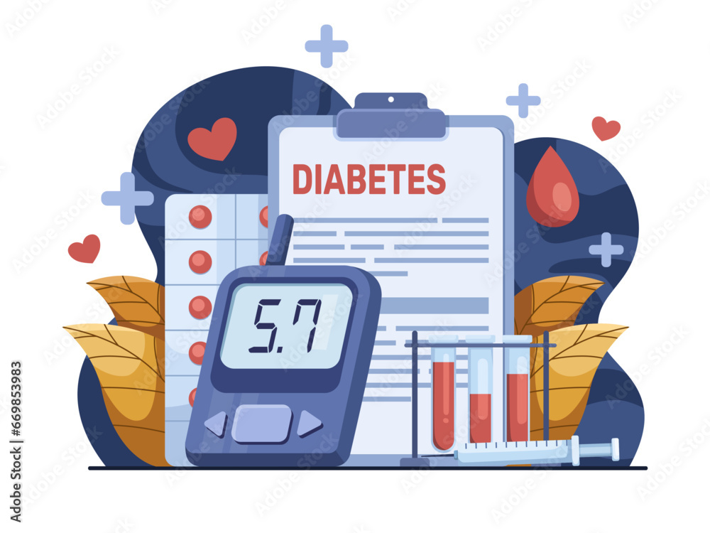 Vector illustration depicts diabetes awareness and healthcare ...