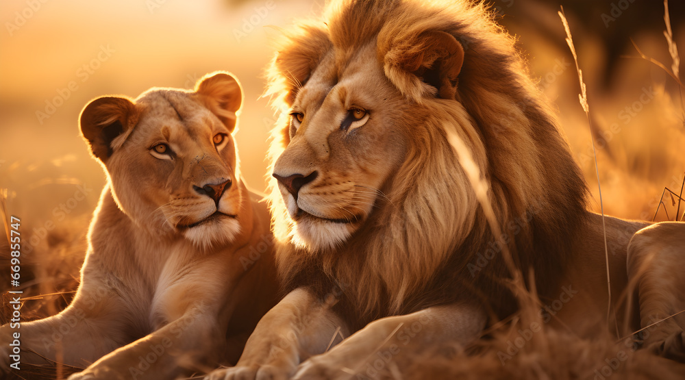 Foto de An intimate portrayal of a lion and lioness, emanating strength ...