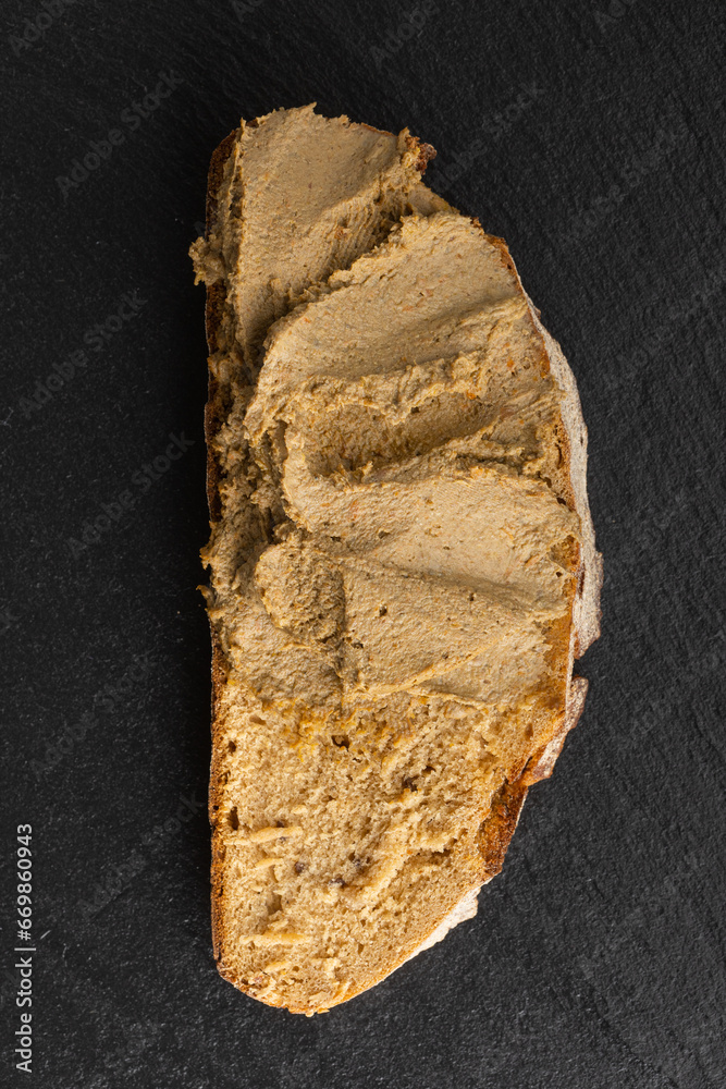 liver pate spread on the bread fuagra chicken pate closeup space for ...