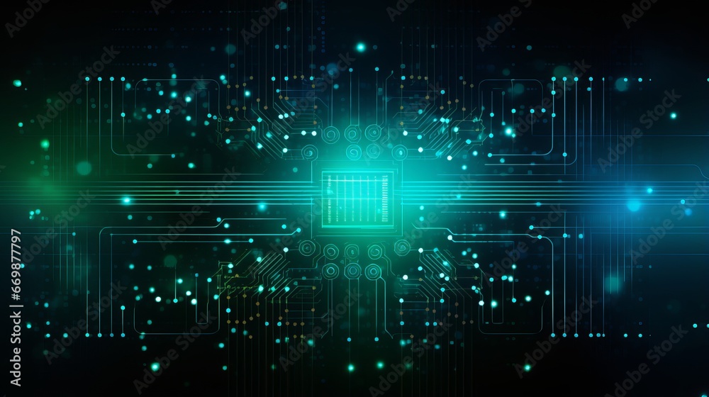 cyber technology circuit on green and blue abstract background ...