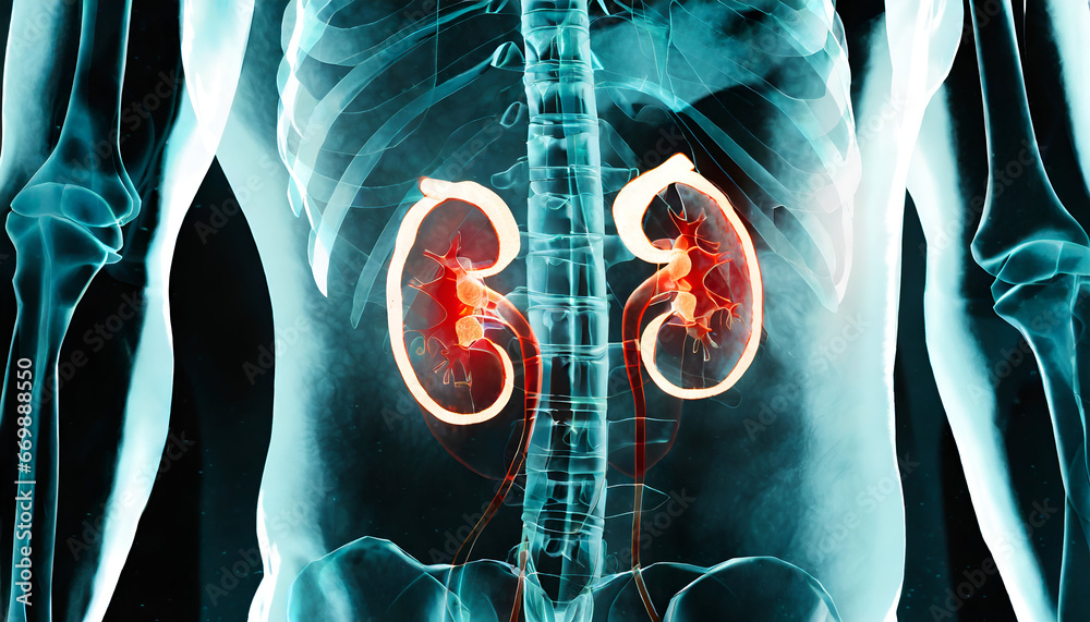 Male anatomy of the human renal system. 3d rendering concept and ...