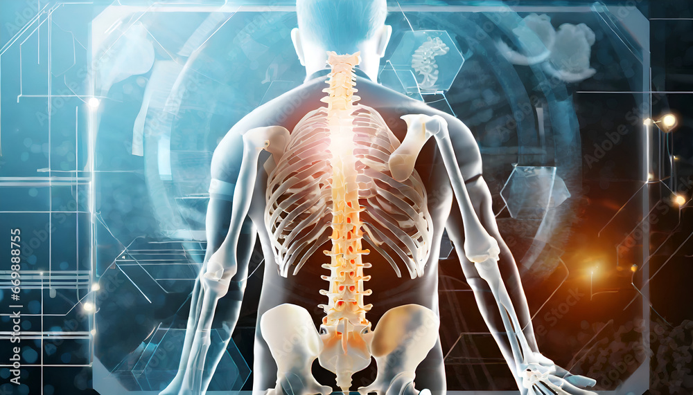 Male anatomy of the spinal system in humans. 3d rendering concept and ...