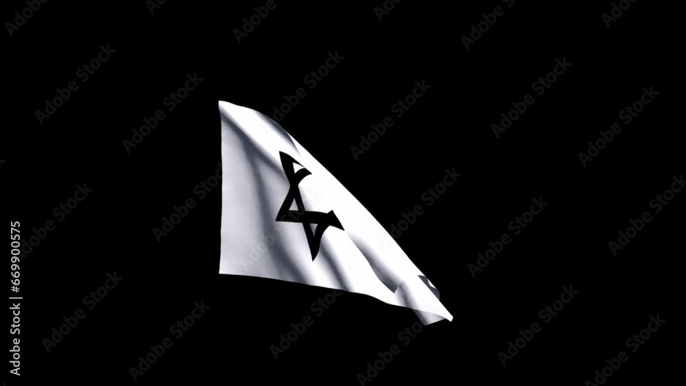 a flag with Judaism symbol on it, waving on black background, with ...