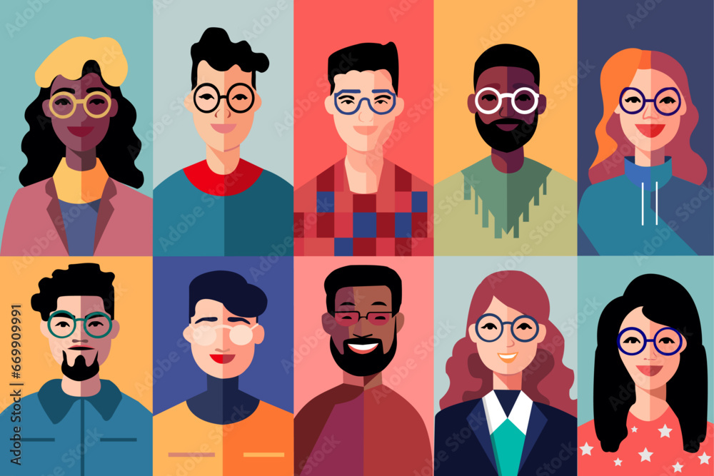 Set de iconos de personas, vector de retratos de personas de diferentes ...