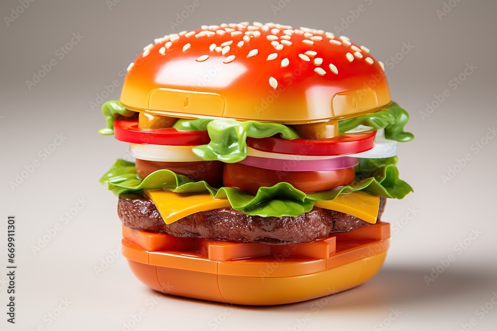 Plastic burger. Toy burger for children isolated on white background ...