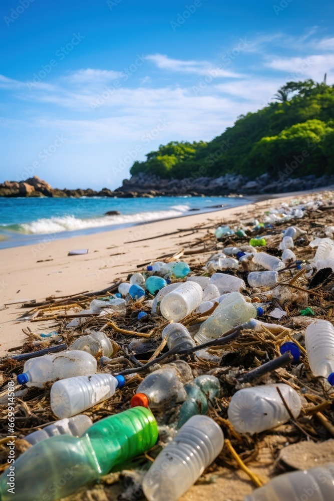 Pollution. Presence of plastic trash on beach unfortunate and unsightly ...