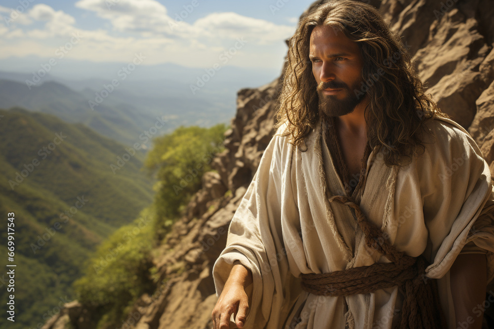 Jesus Christ preaching at the Sermon on the Mount, blessing the poor ...