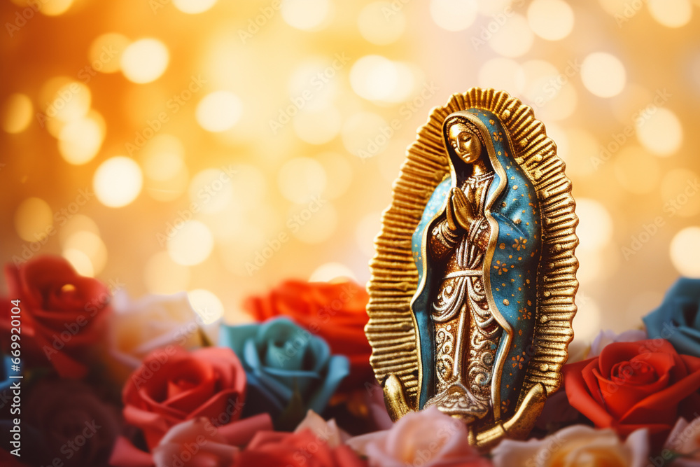 Statue of Saint Mary of Guadalupe (Virgen de Guadalupe) in honor of the ...