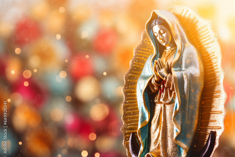 Statue of Saint Mary of Guadalupe (Virgen de Guadalupe) in honor of the ...