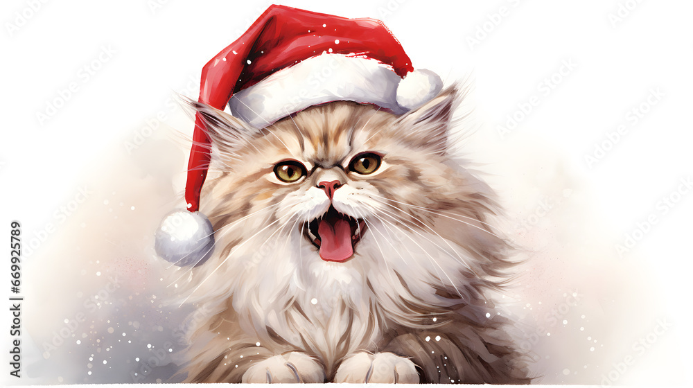 Craft an endearing clipart illustration of a cat playing Santa's role ...