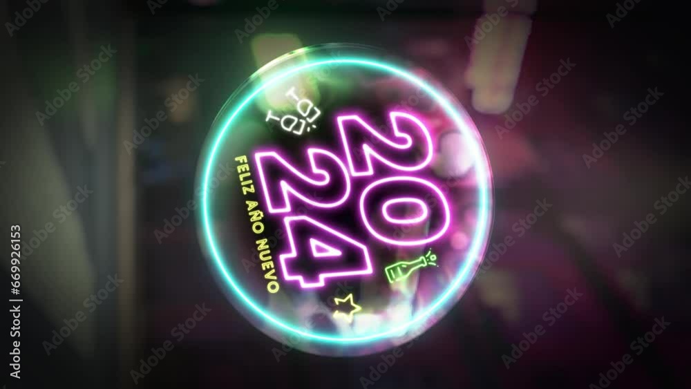 Feliz ano nuevo 2024. Happy New Year 2024. Colourful neon lights and ...