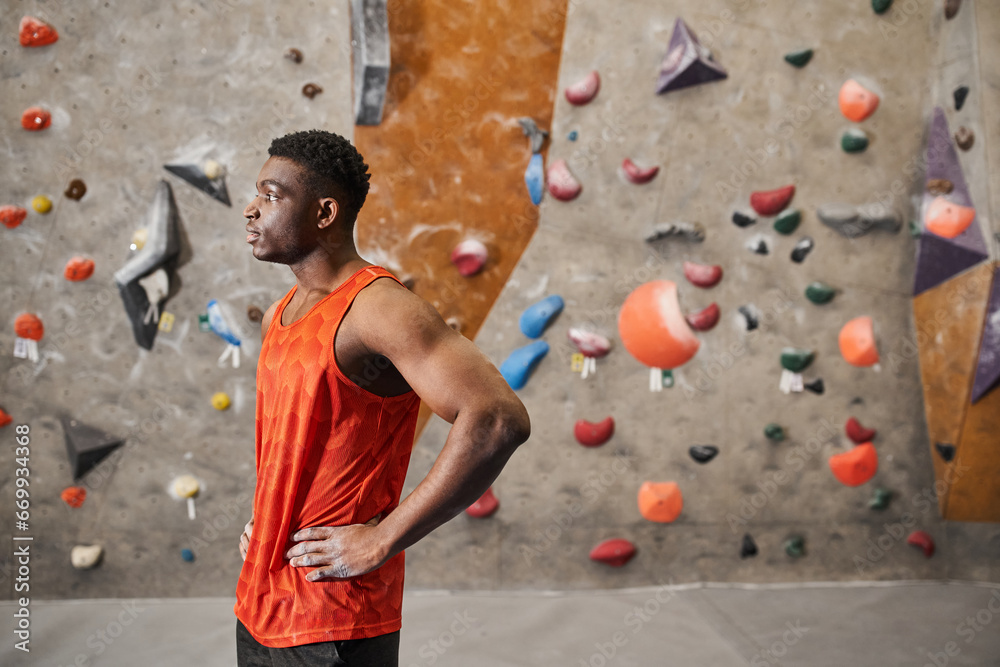 handsome african american man posing in profile with hands on hips next ...
