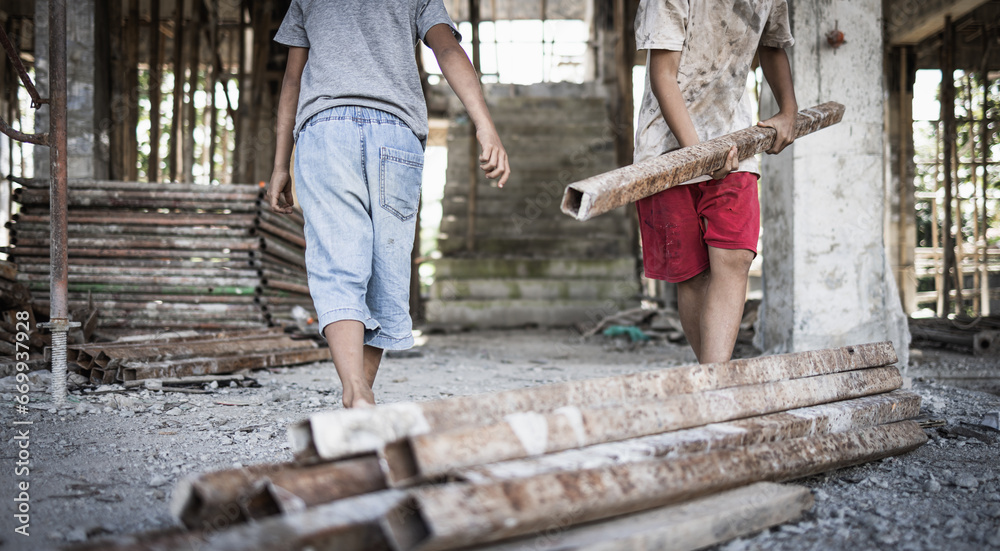 Poor children forced to do construction work, child labor, abuse To the ...