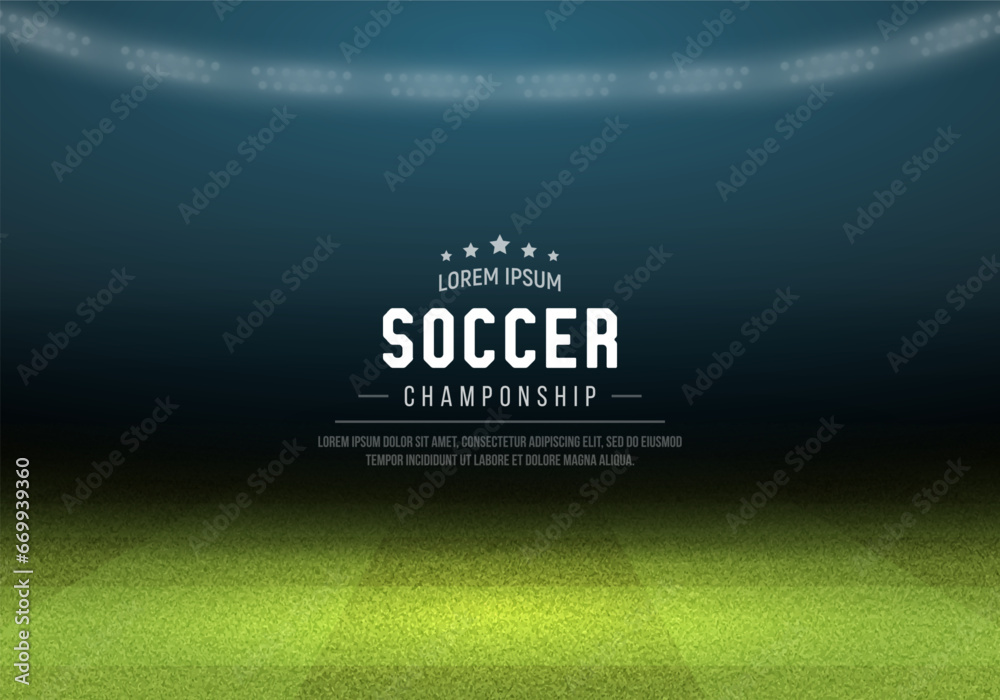 Football stadium with green field and spotlights. Vector background for ...
