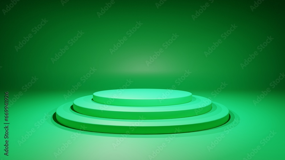 Blank green stand for showing product 3d render, empty green background ...