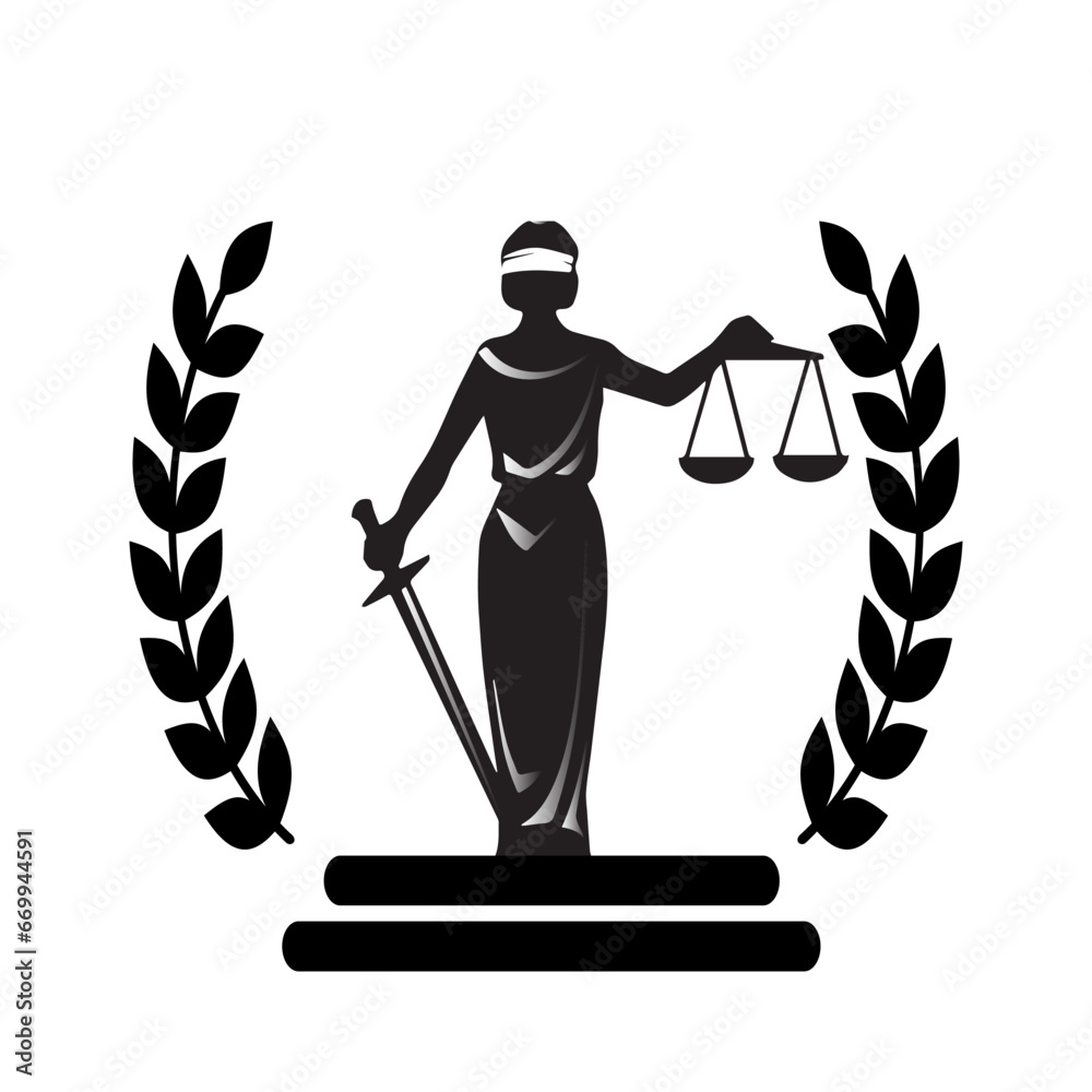 Lady Justice, goddess justitia logo for lawyer and law silhouette ...