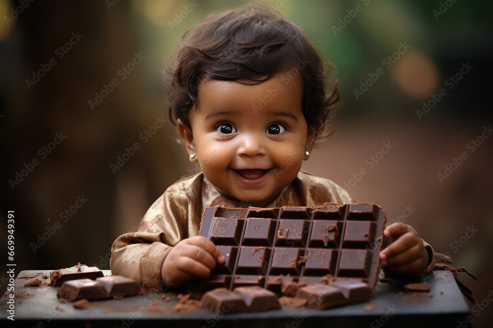 cute indian child eating chocolate Stock Photo | Adobe Stock