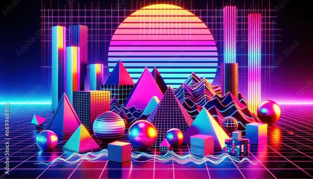 Retrofuturistic 3D trendy collection. Trendy elements in vaporwave ...