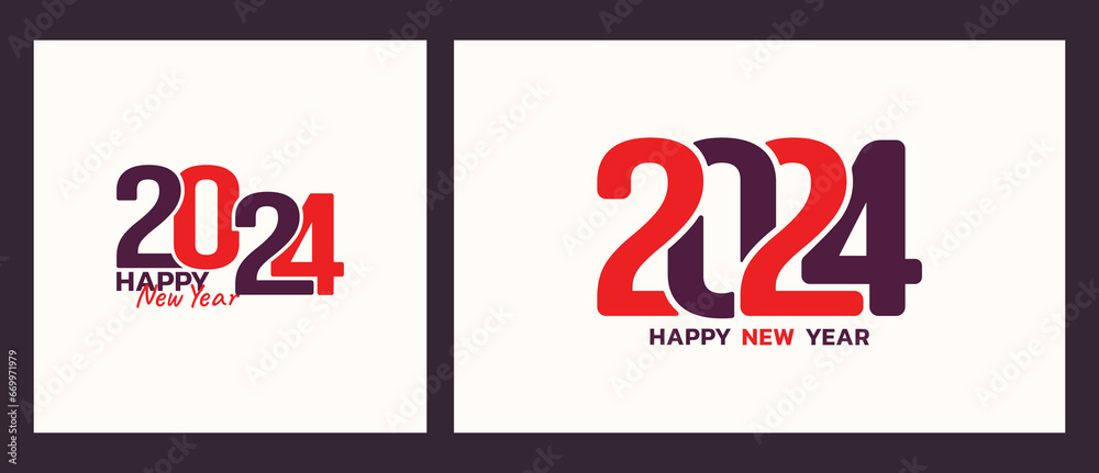 Happy new year 2024 minimalist text design. Geometric typography for ...