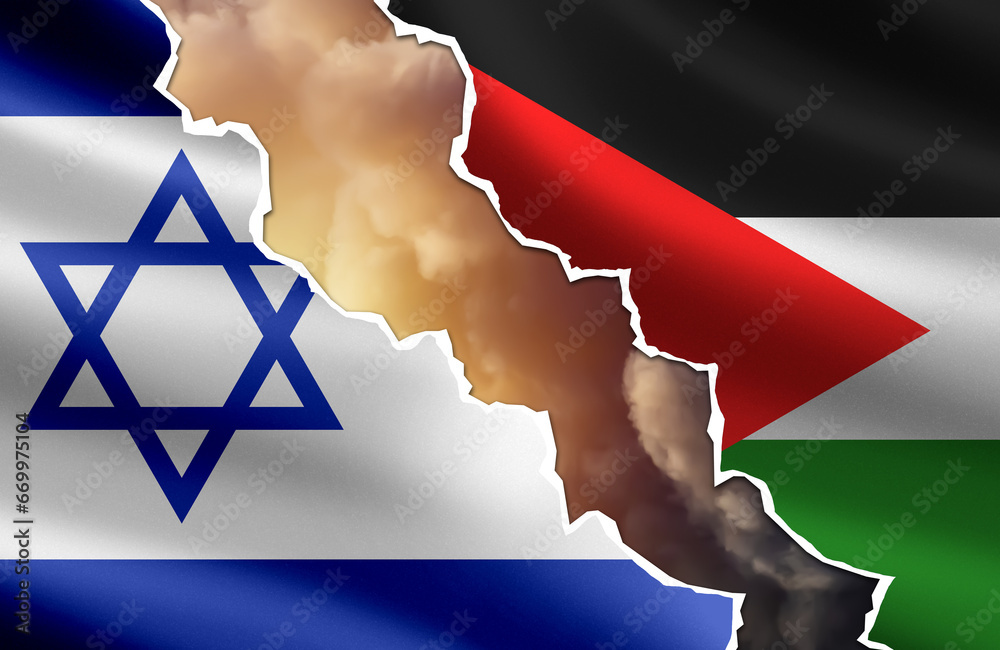 Flags of Israel and Palestine. Confrontation between states concept ...