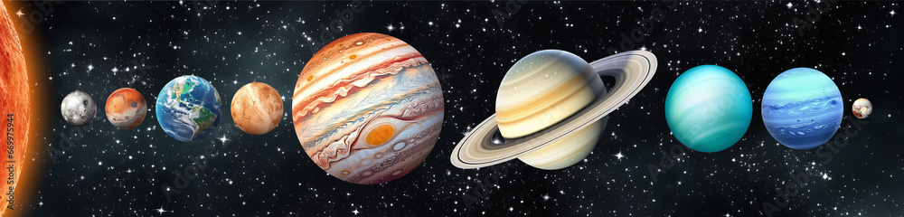 The sun and all the planets with proportions from the solar system are ...