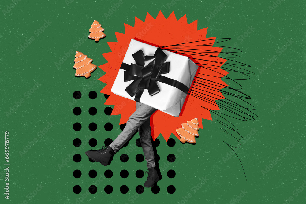 Composite collage picture image of funny present body walking christmas ...