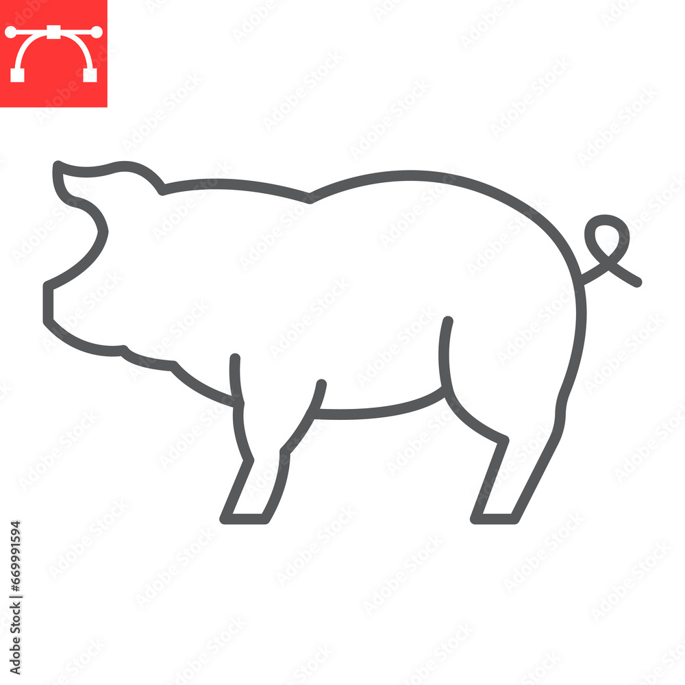 Pig line icon, farm and pork meat, pig body vector icon, vector ...