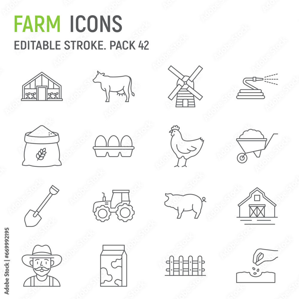Farm line icon set, agriculture collection, vector graphics, logo ...