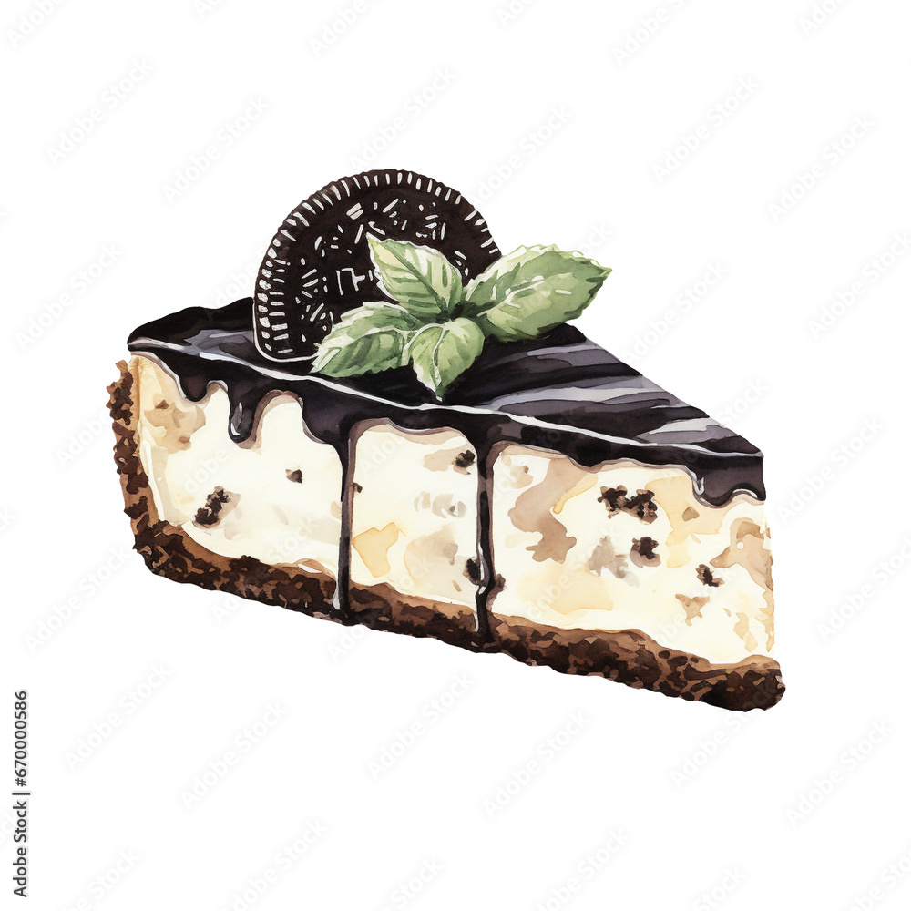 Slice of oreo cheesecake with mint, homemade dessert, creamy sweets ...