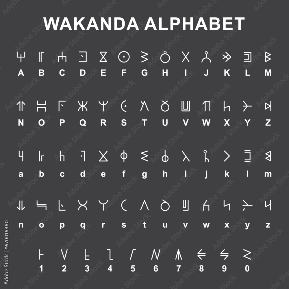 Wakanda Alphabet. Designed On Black Background. Vector Illustration ...