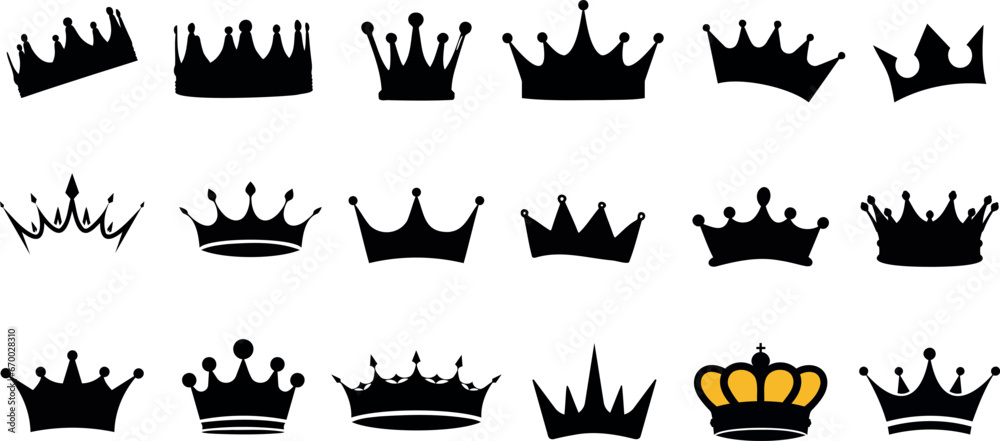 Regal crown vector illustration set, showcasing different styles ...