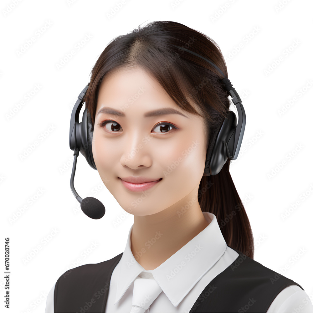 Friendly operator woman call center worker smiling with headsets on ...