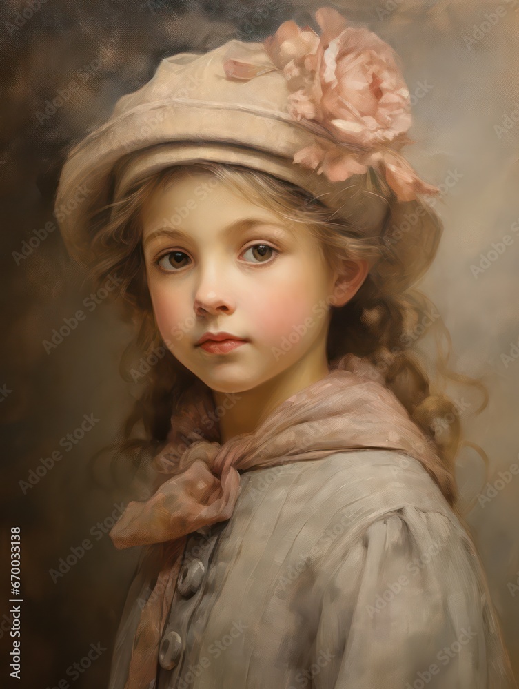 Vintage art print showcasing a little girl Victorian in clothing ...
