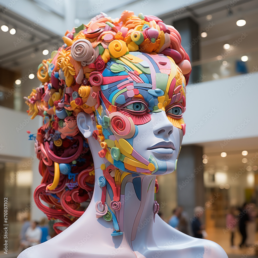 Detailed multi colored sculpture of a woman's face with intricate wavy ...