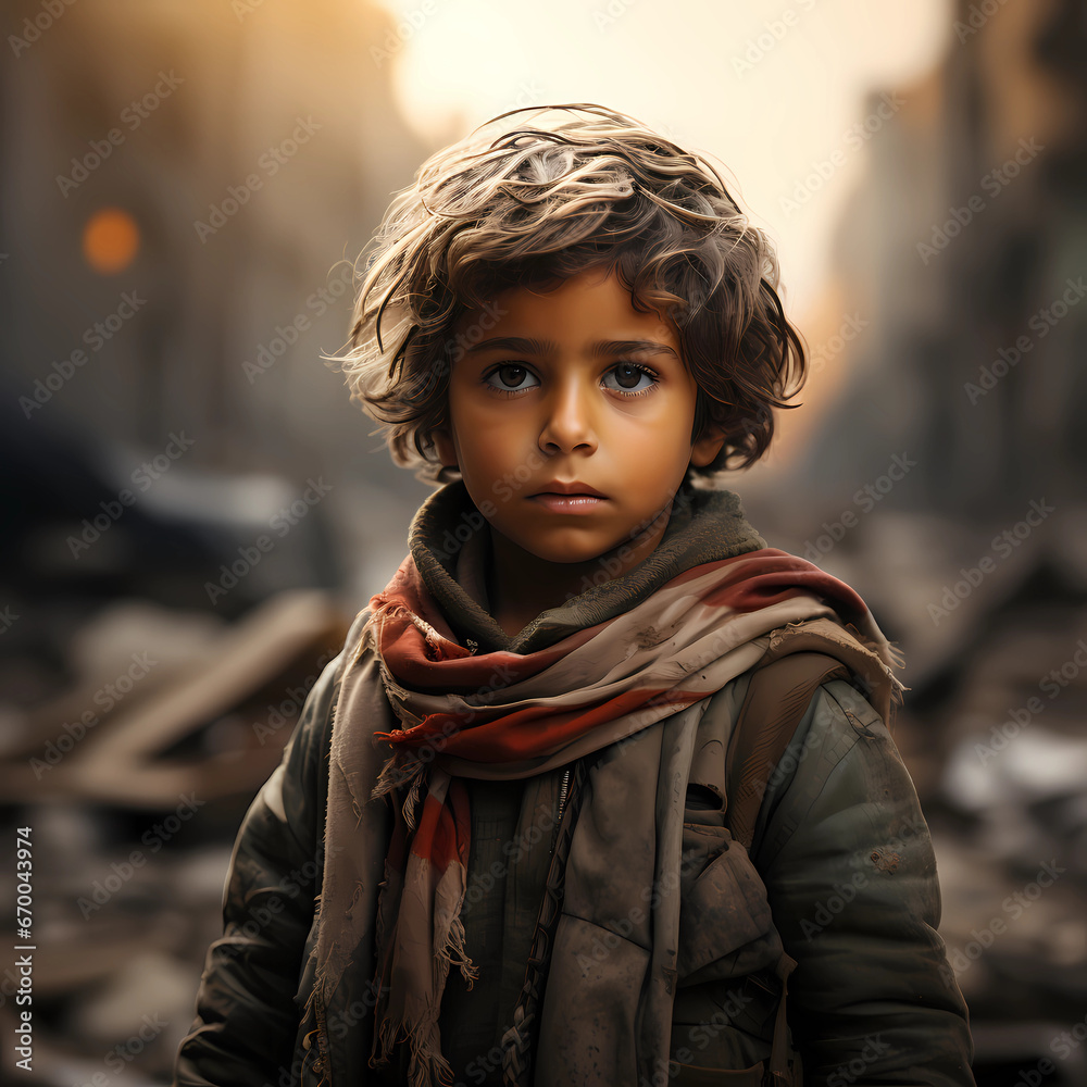 Young face portrait for a Palestinian boy. Portrait of a Little ...