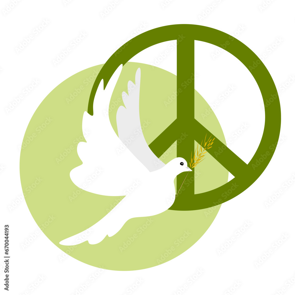 Vector icon of the symbol of Peace, White Dove of Peace in the green color hope Stock Vector ...