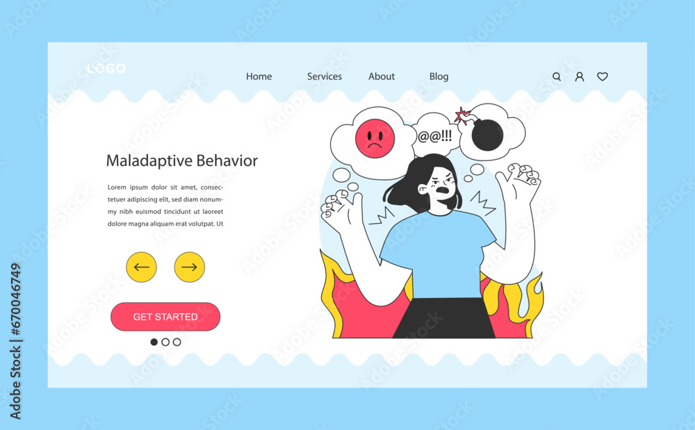 Maladaptive behavior web banner or landing page. Neurosis, chronic ...