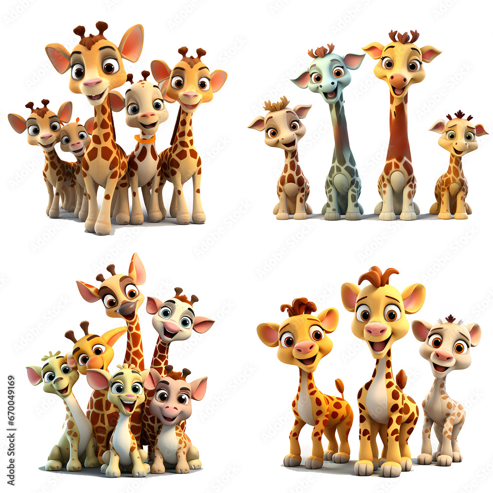 Adorable giraffes character sheet set of cartoon animal 3d ...