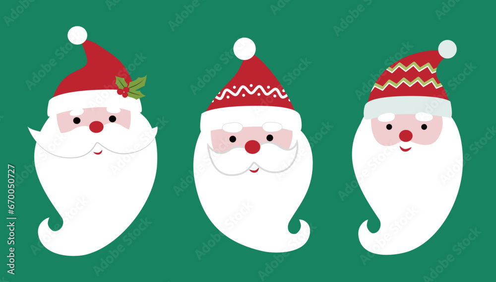 Cute Santa clipart set, Santa faces clip art, Santa head, Christmas ...