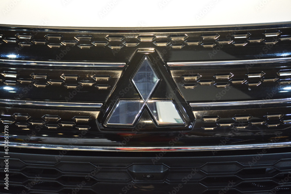 Mitsubishi emblem at Philippine electric vehicle summit in Pasay ...