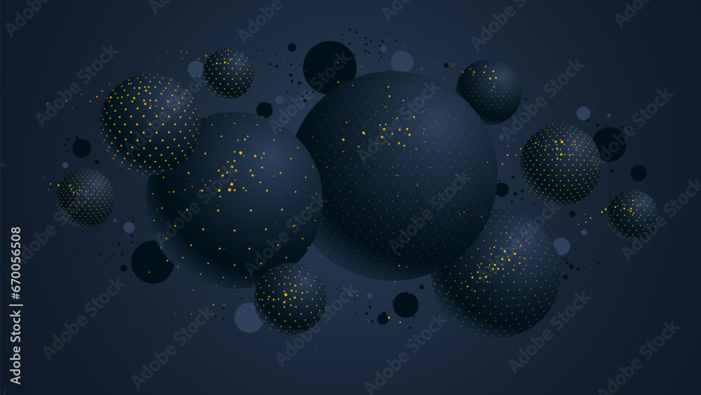 Black and yellow dotted spheres vector illustration, abstract ...