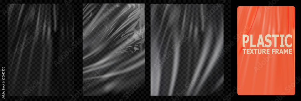 Vetor de Transparent stretch plastic wrap texture set. Cd or poster ...