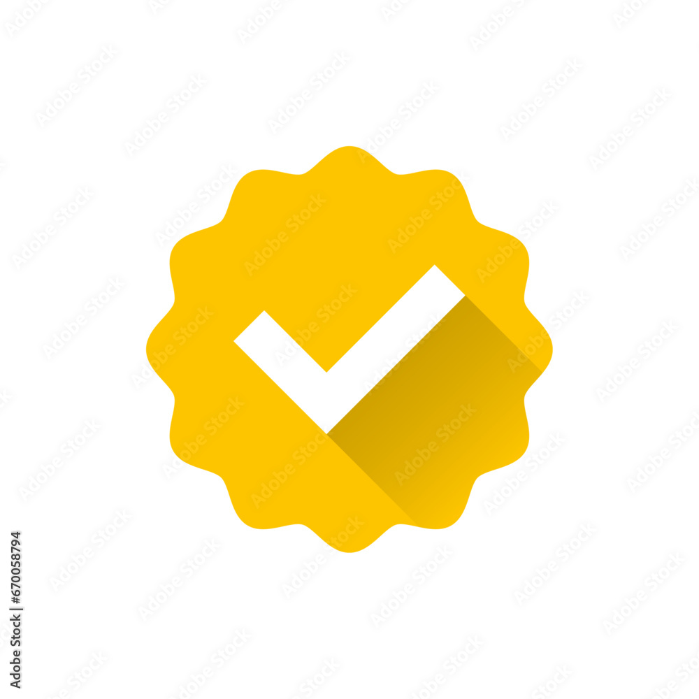 Check mark icon. Yellow tick icon with shadow. Complete and done icon ...