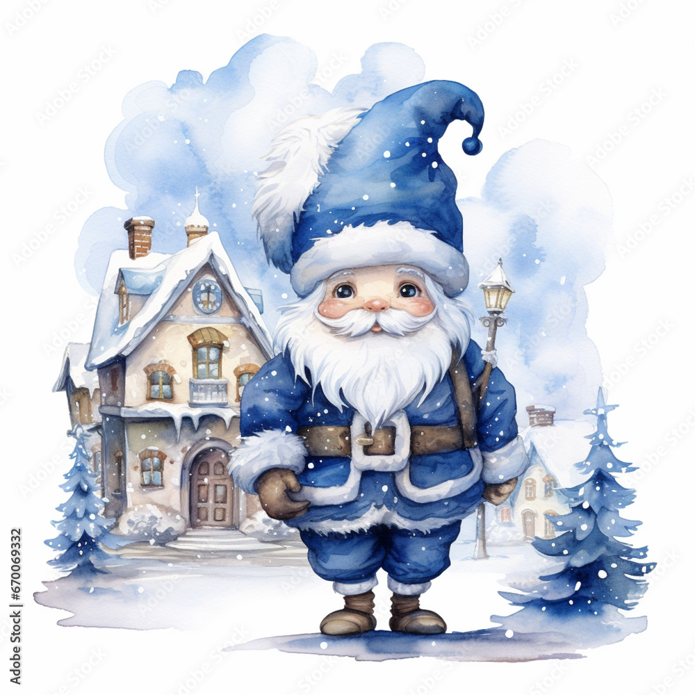 Cute Blue Santa in Christmas Village Clipart JPG High Resoluation Stock ...