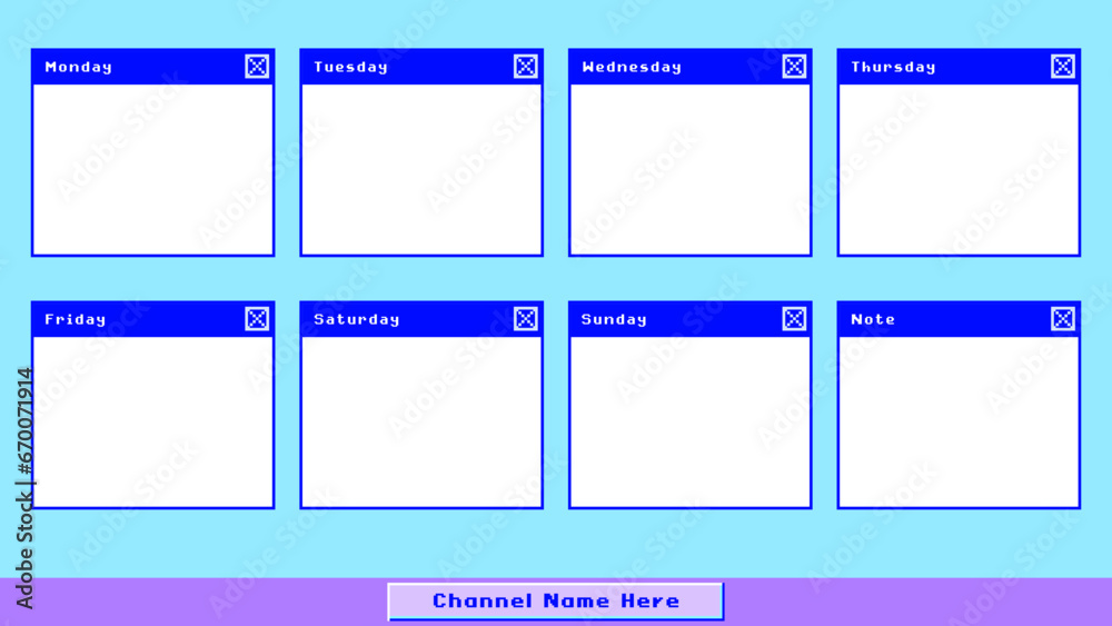 Neon Stream Schedule Vector For Social Media, Pixel Art Weekly Schedule ...