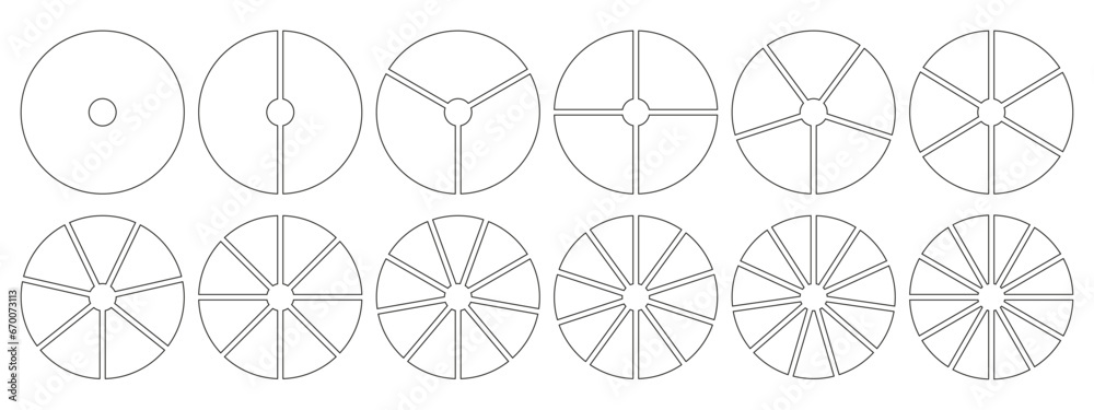Pie chart templates. Circle divided on 1, 2, 3, 4, 5, 6, 7, 8, 9, 10 ...